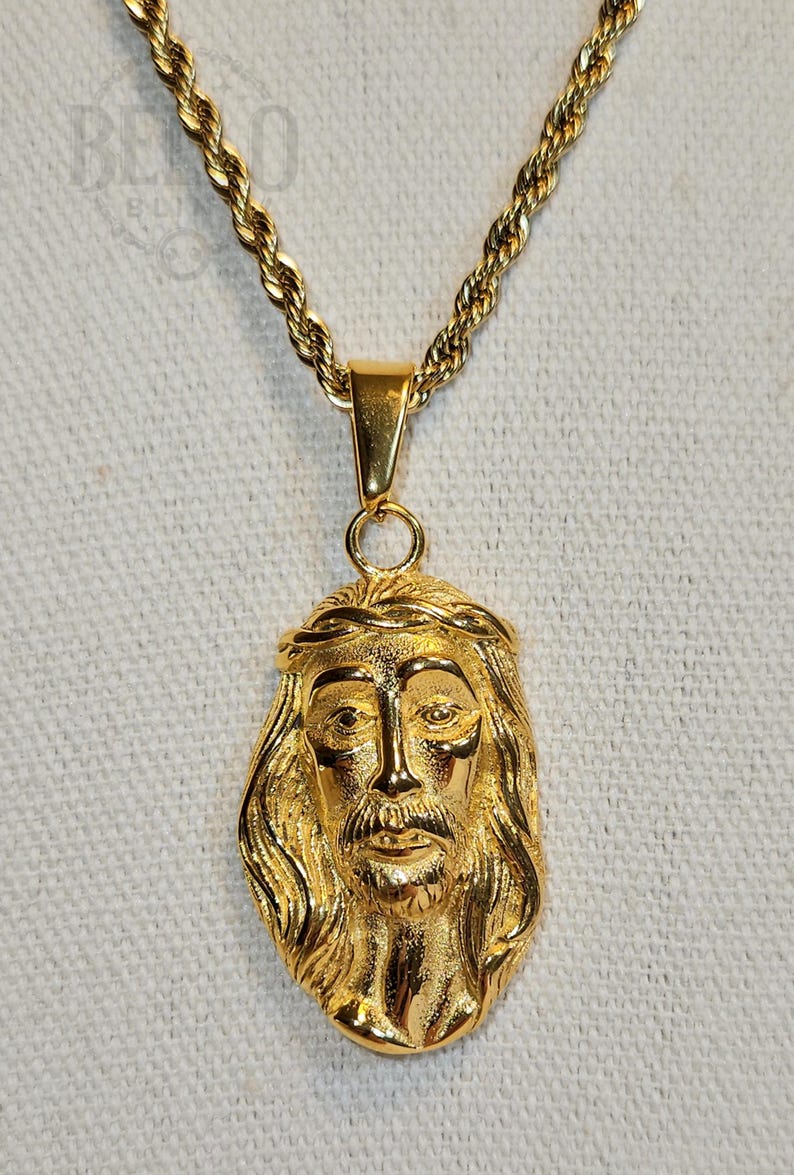 Gold Jesus Pendant Necklace - Religious Jewelry, Stainless Steel ...