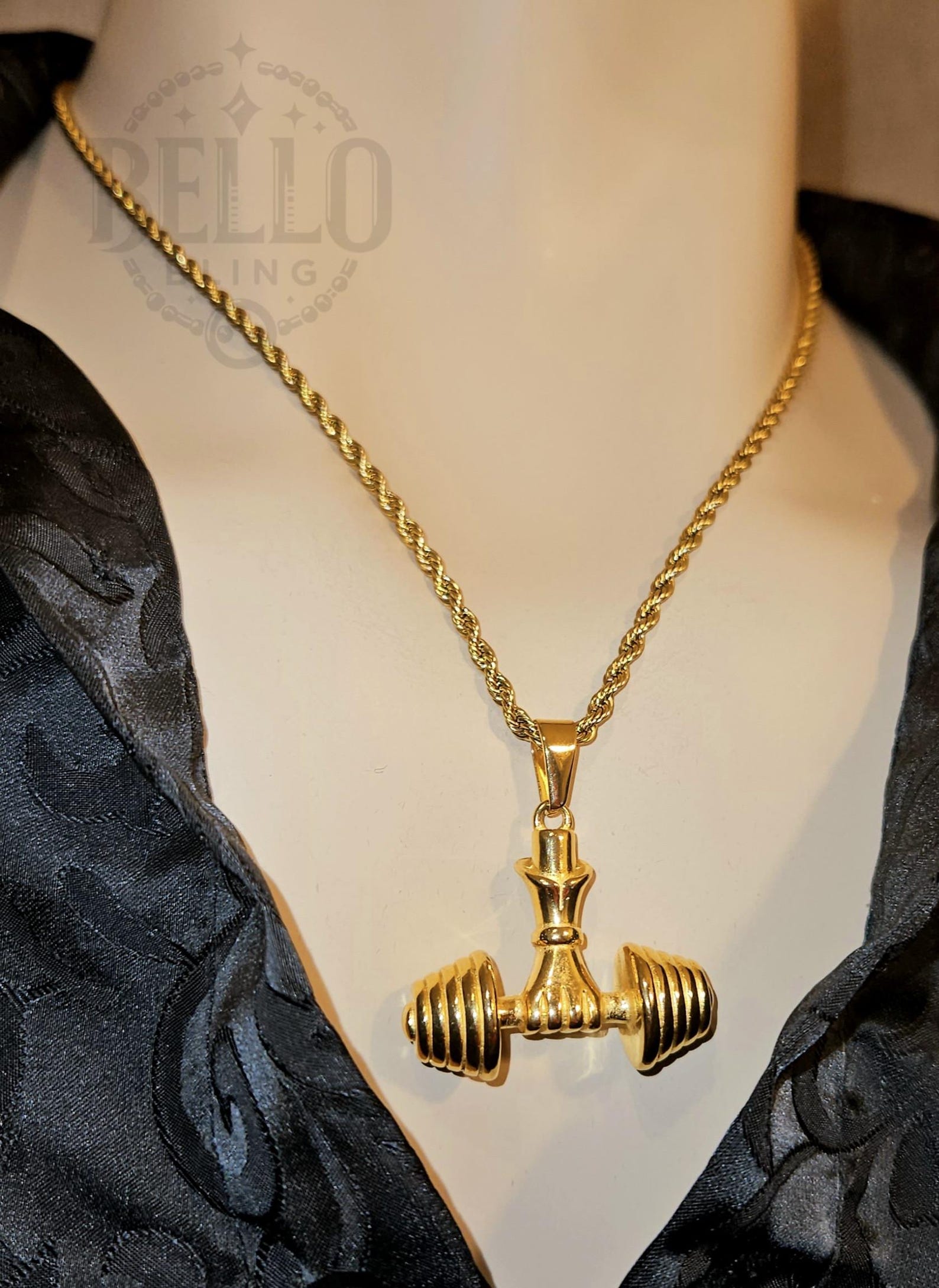 Dumbbell Pendant Necklace, Gold-finish, Gym Style, Lift Life, Fitness ...