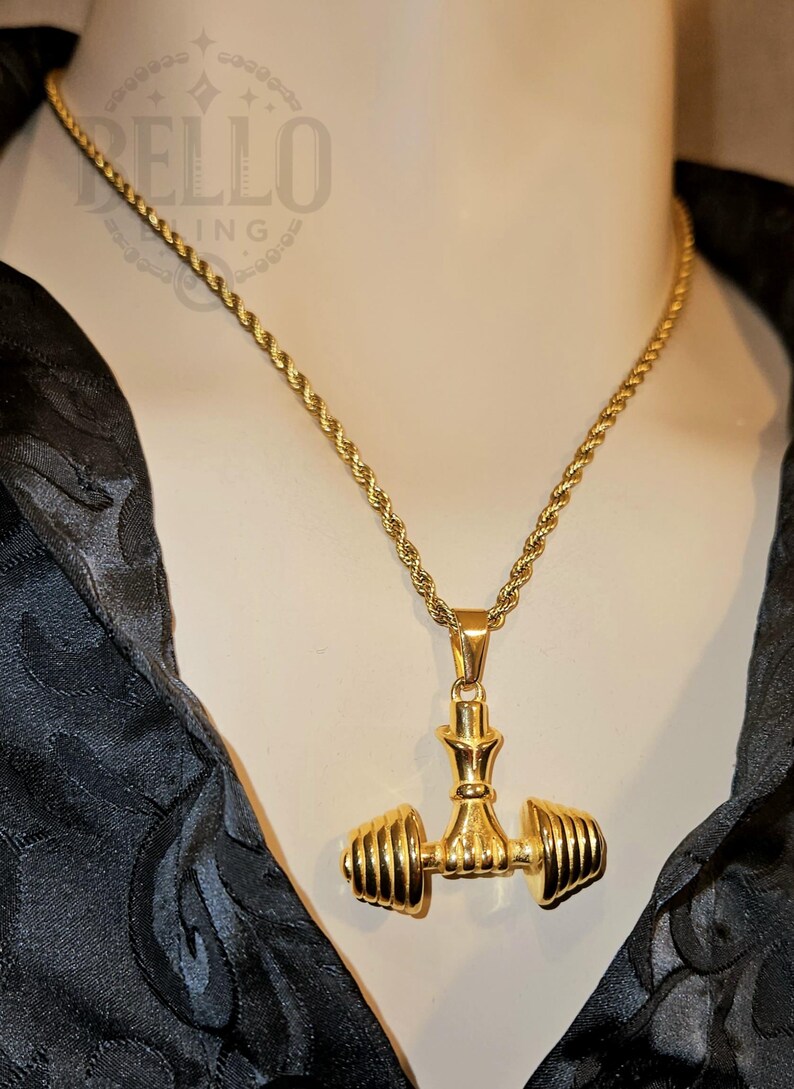 Dumbbell Pendant Necklace, Gold-finish, Gym Style, Lift Life, Fitness ...