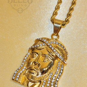 Gold Jesus Pendant Necklace - Religious Jewelry, Stainless Steel ...