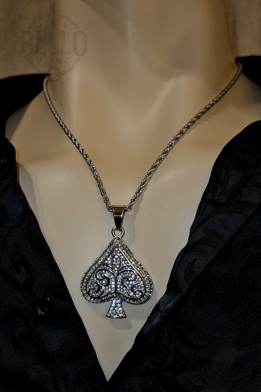 Ace of Spades Pendant Necklace - Playing Card Jewelry, Poker Bling ...