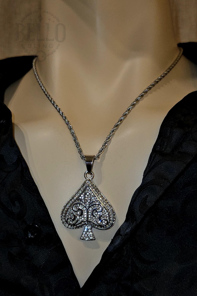 Ace of Spades Pendant Necklace Playing Card Jewelry, Poker Bling ...