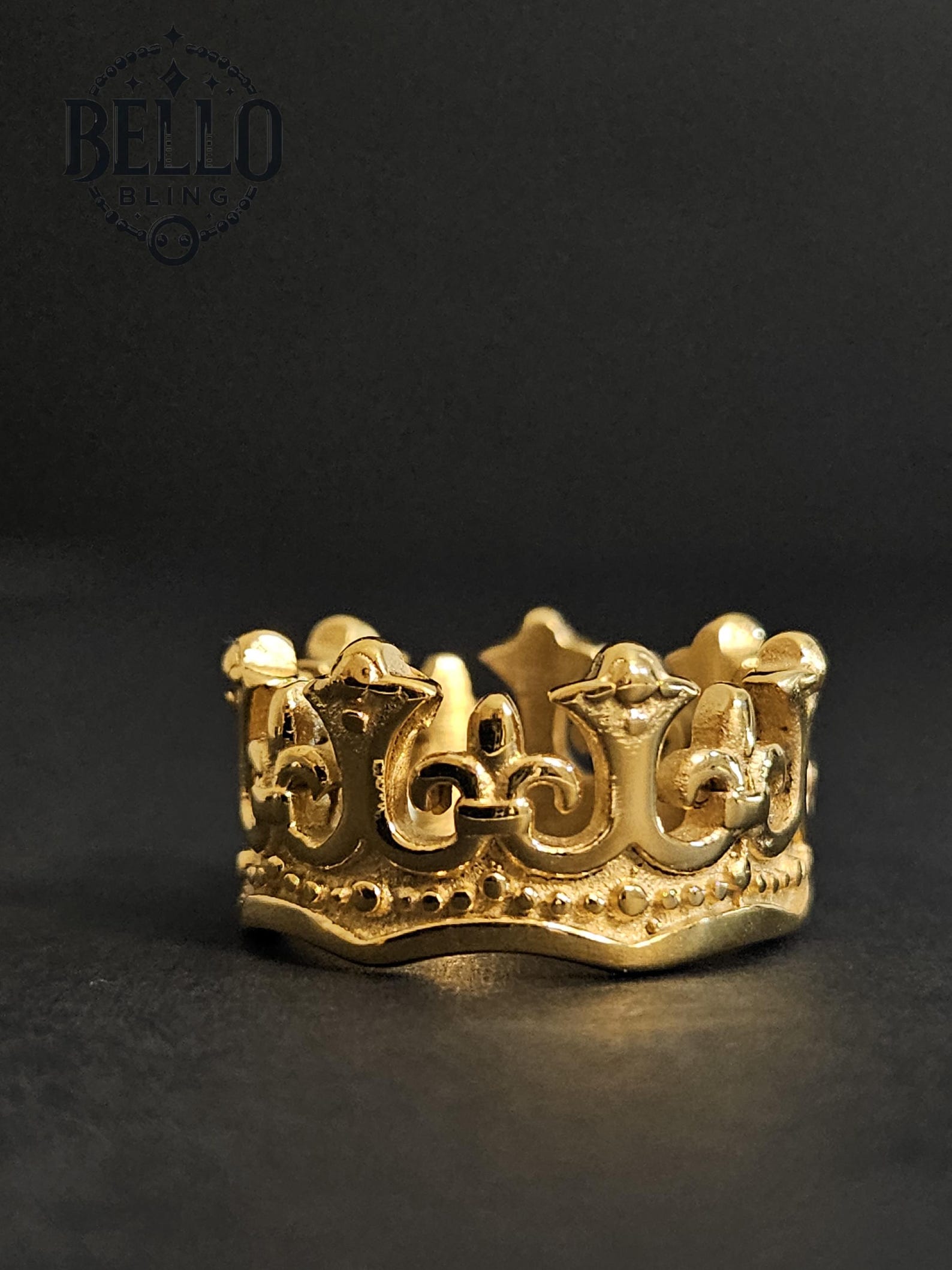 Solid Crown Ring in Gold Stainless Steel - Regal King's Crown Design ...