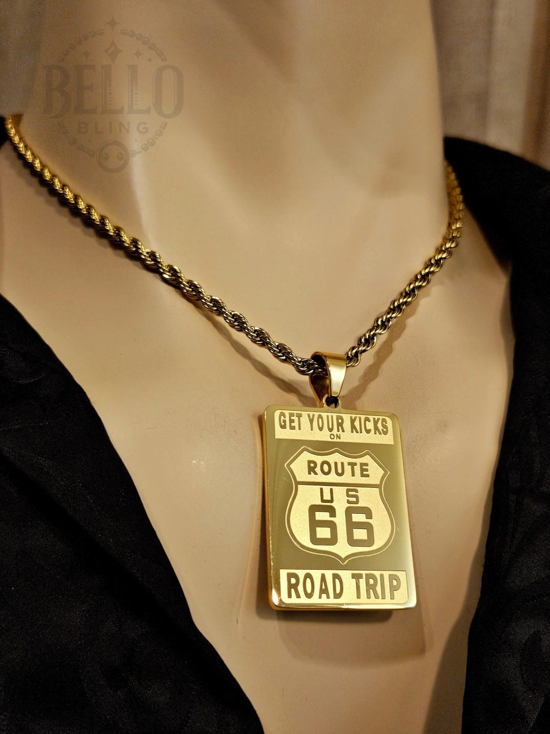 Gold Route 66 Pendant Necklace, Road Trip Jewelry, Get Your Kicks ...