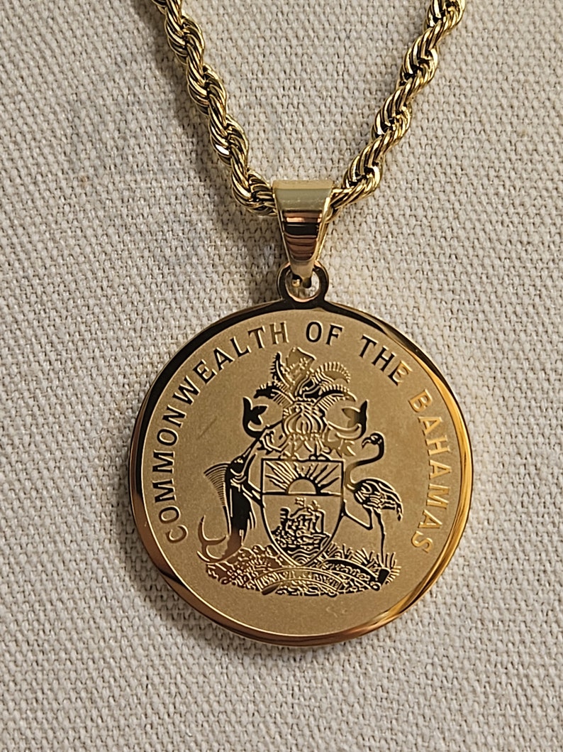 Gold Bahamas Coin Pendant Necklace: Stainless Steel Medallion - Etsy