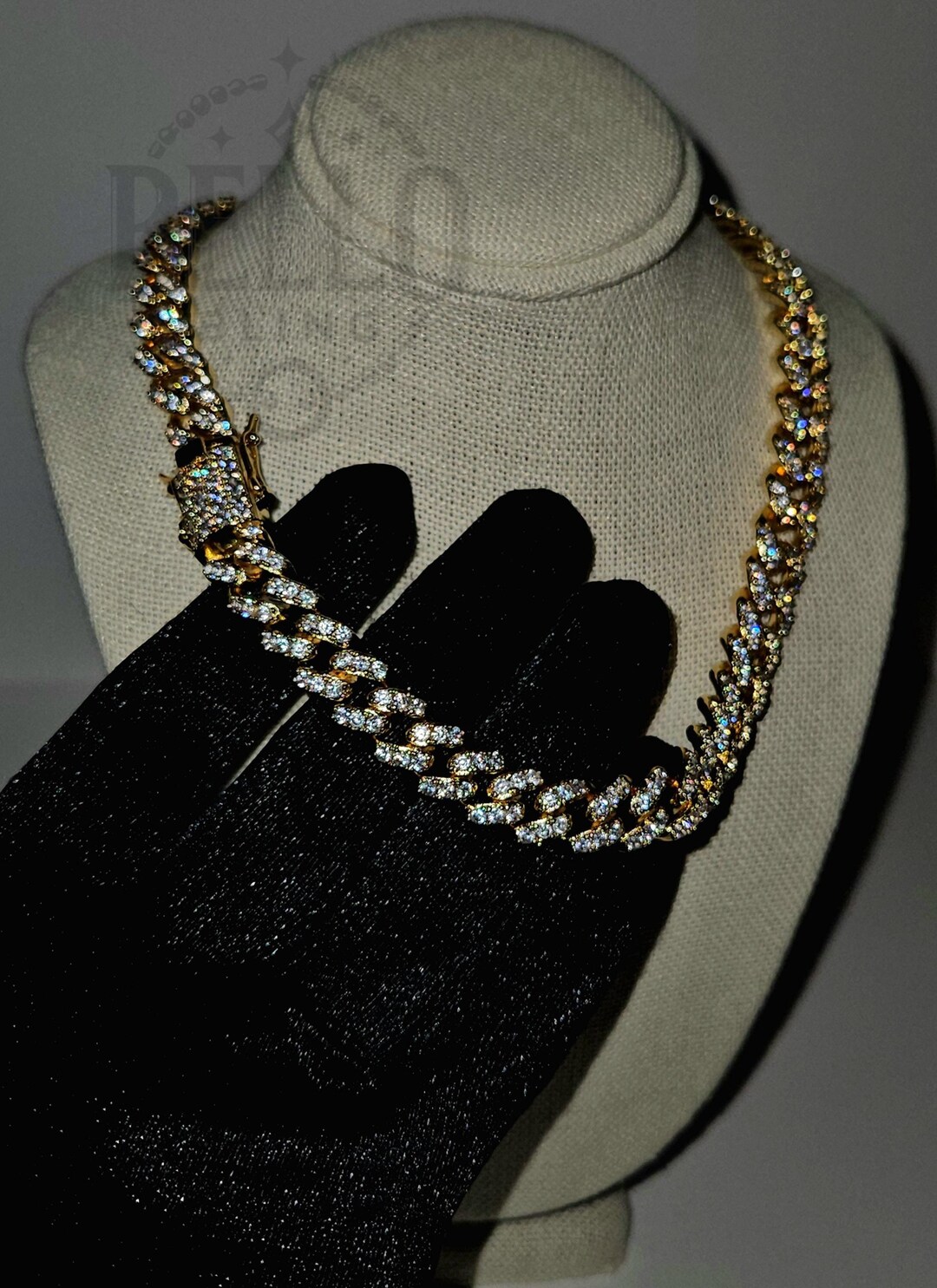 Miami Cuban Link Chain 10mm 16" Necklace, 14k Gold Finish Iced Cuban ...