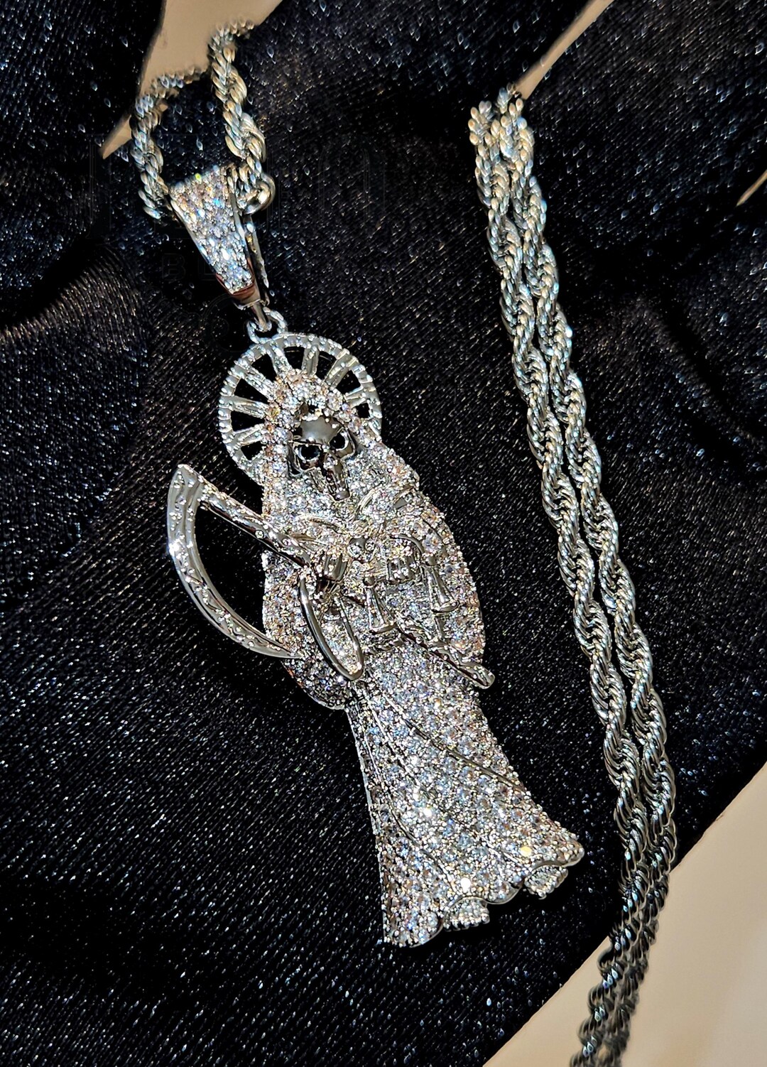 925 Sterling Silver Santa Muerte Charm Pendant Spiritual Religious ...