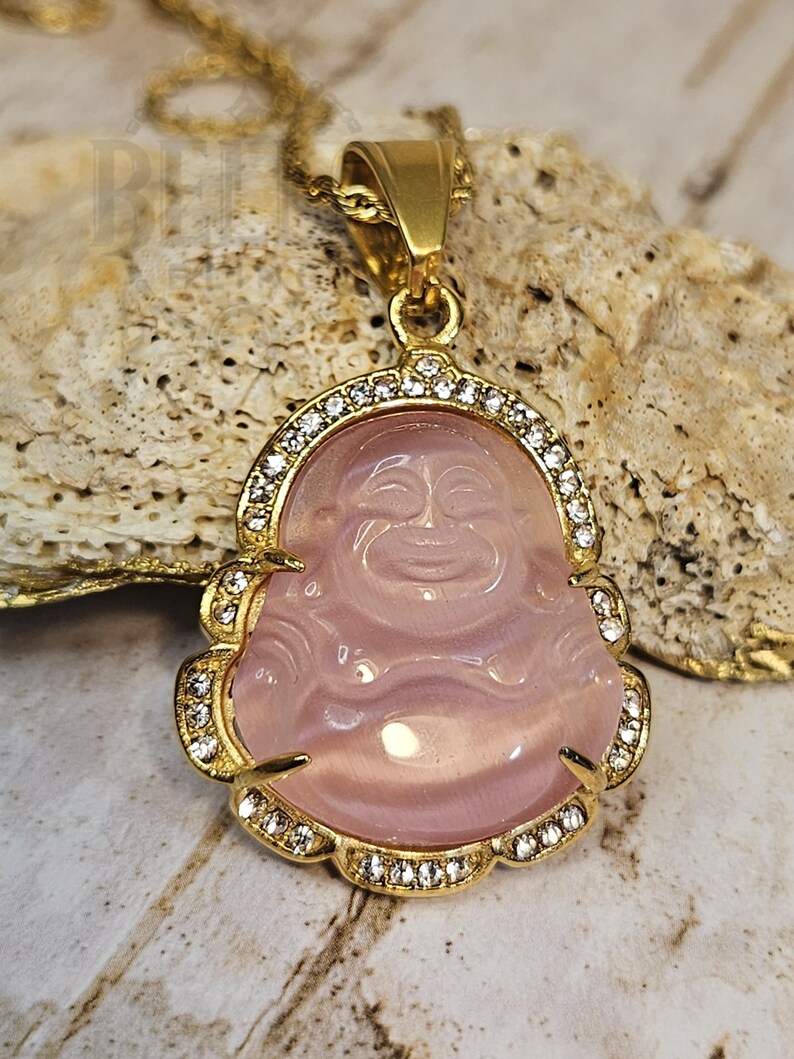 Fortune Pink Buddha Bling Necklace - Luxe Pendant, Hypoallergenic ...
