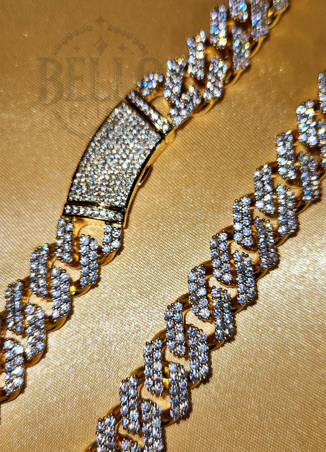 12mm Iced Miami Cuban Link Chain Necklace, 14k Gold Finish Iced Cuban ...