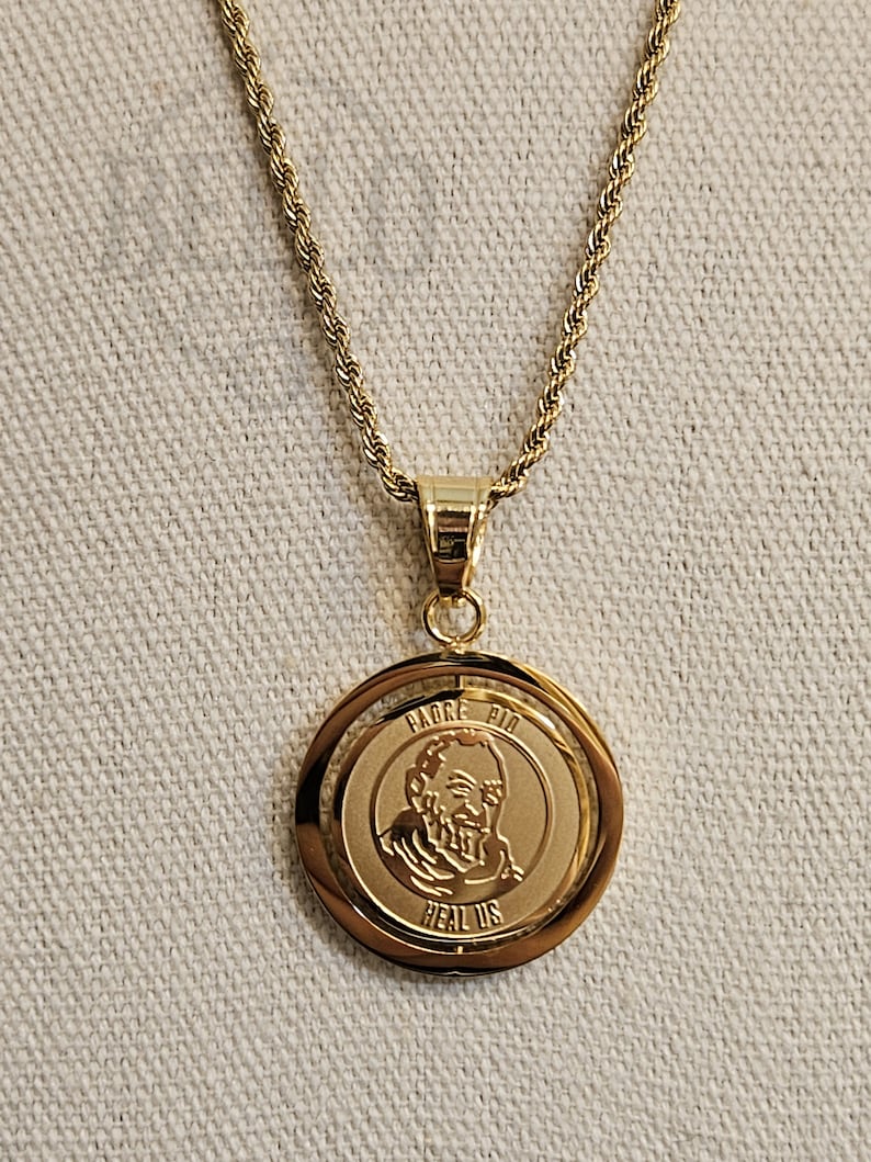 Gold Padre Pio Medallion Necklace: Stainless Steel Religious Pendant - Etsy