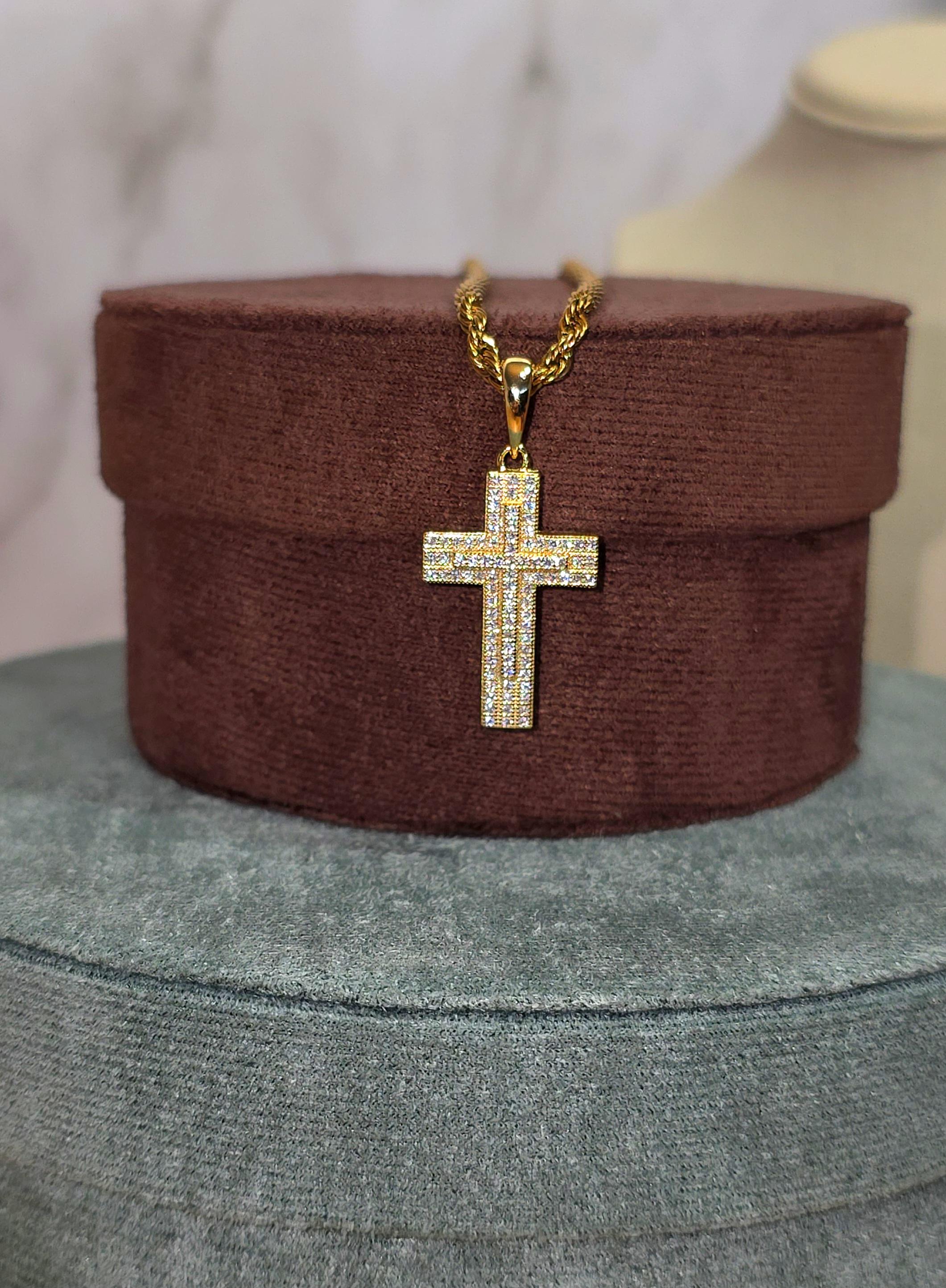 Moissanite VVS 925 Sterling Silver 14k Gold Miniamlist Cross Pendant ...