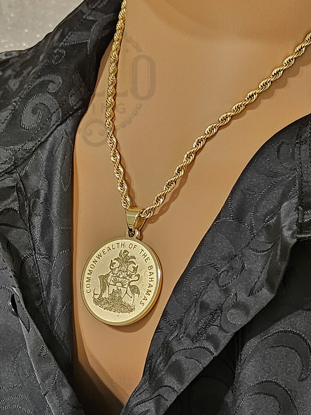 Gold Bahamas Coin Pendant Necklace: Stainless Steel Medallion - Etsy