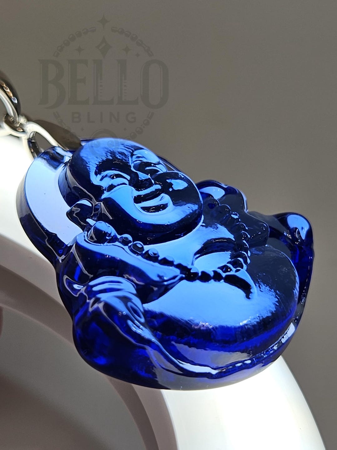 Blue Buddha Pendant Necklace: Stainless Steel Chain, Rhodium Finish - Etsy