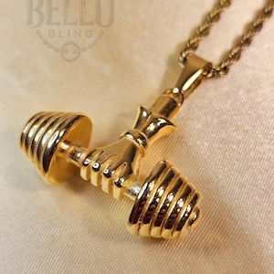 Dumbbell Pendant Necklace, Gold-finish, Gym Style, Lift Life, Fitness ...