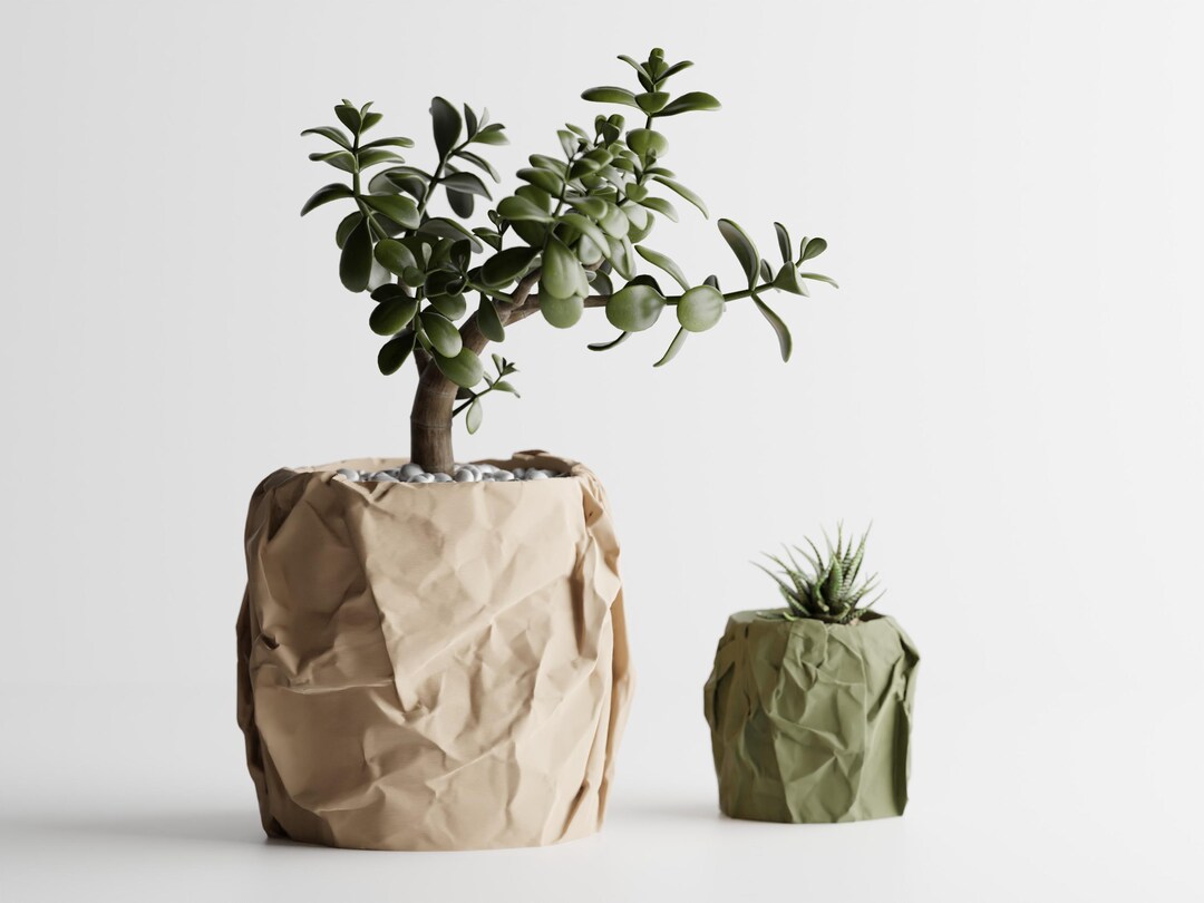 3D Printed Crumpled Paper Planter Modern Plant Pot in Small & Large ...