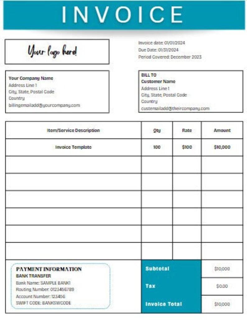 Simple Invoice Template - Etsy