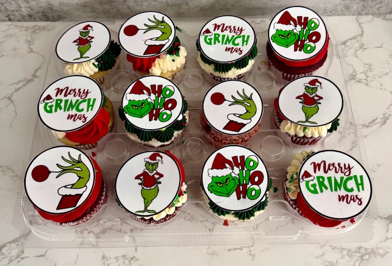 Holiday Grinch Christmas Edible Cupcake Toppers - Etsy
