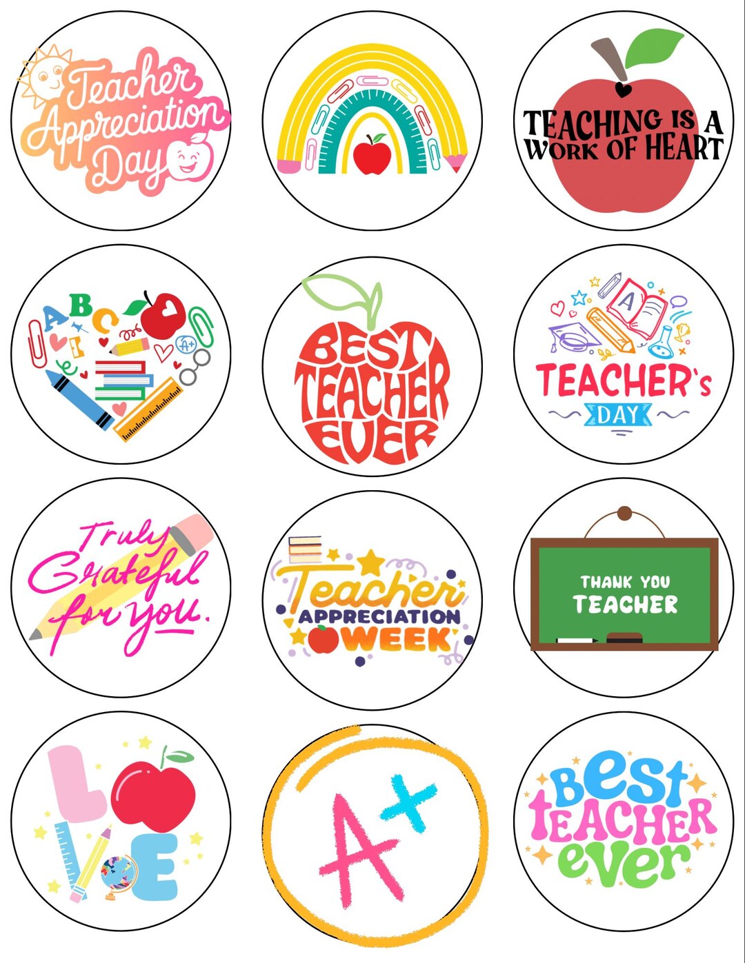 Teacher Appreciation Edible Cupcake Toppers – 12-count Set for ...