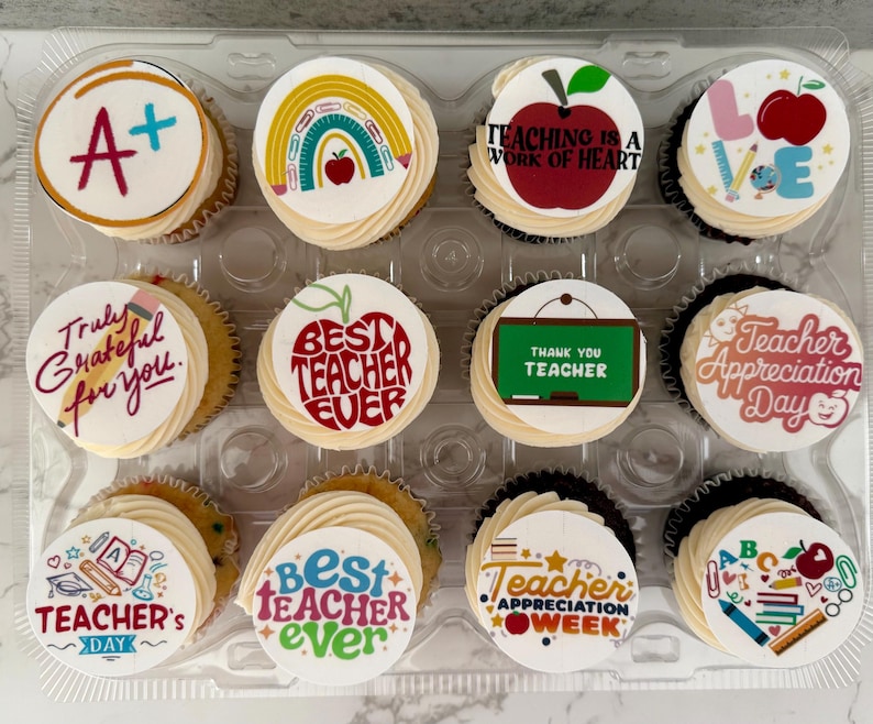 Teacher Appreciation Edible Cupcake Toppers – 12-count Set for ...
