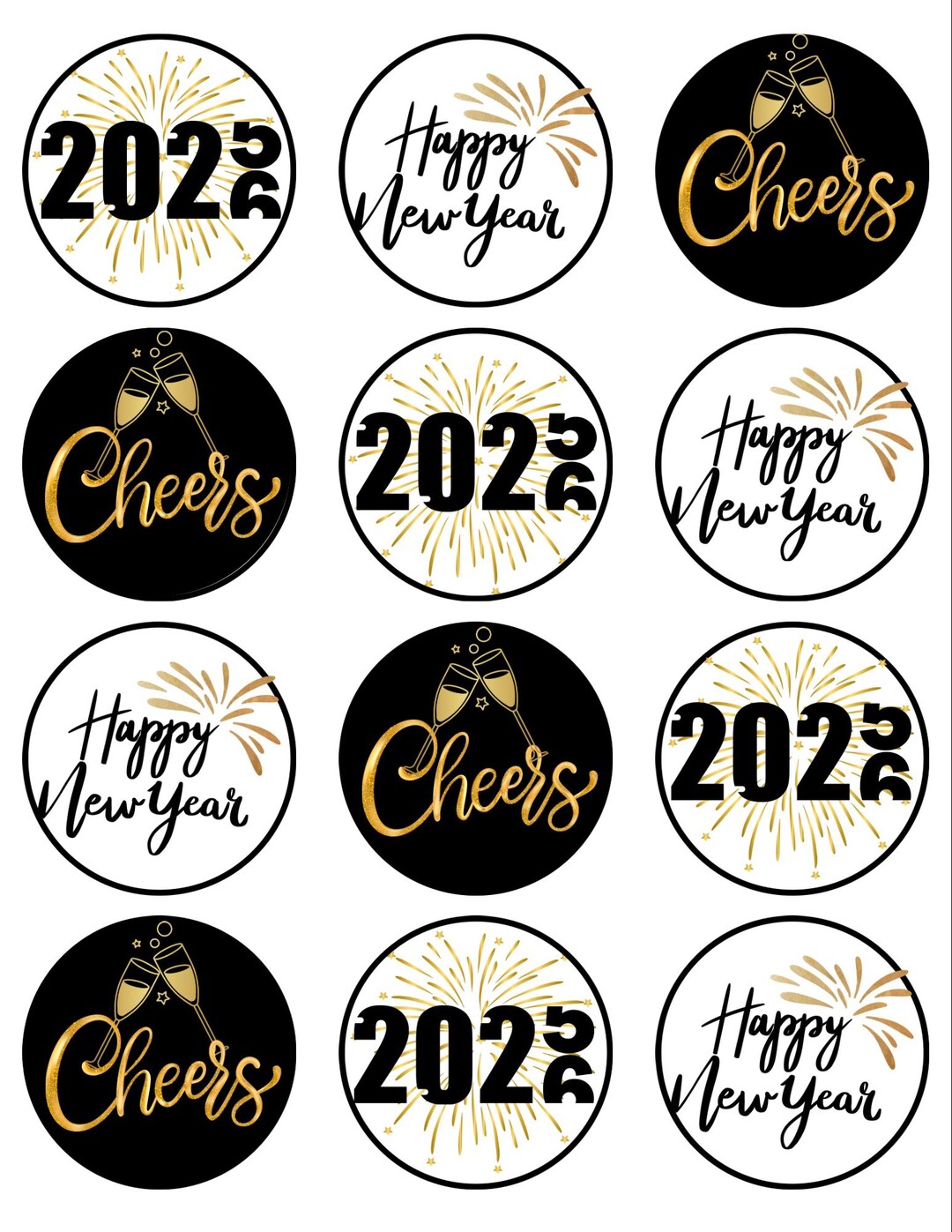 2026 Happy New Year Edible Cupcake & Cookie Toppers- Festive Holiday ...