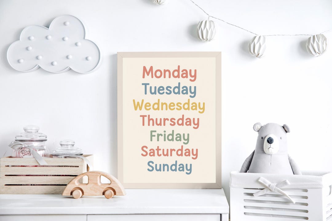 Days of the Week Printable Poster – English Wall Art for Kids, Toddler ...