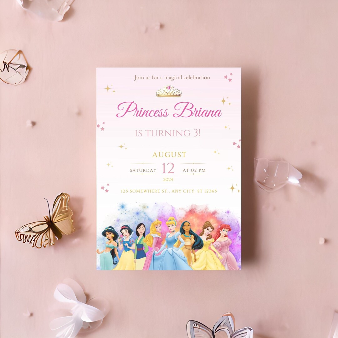 Disney Princess Birthday Invitation, Pink Party (downloadable Canva ...