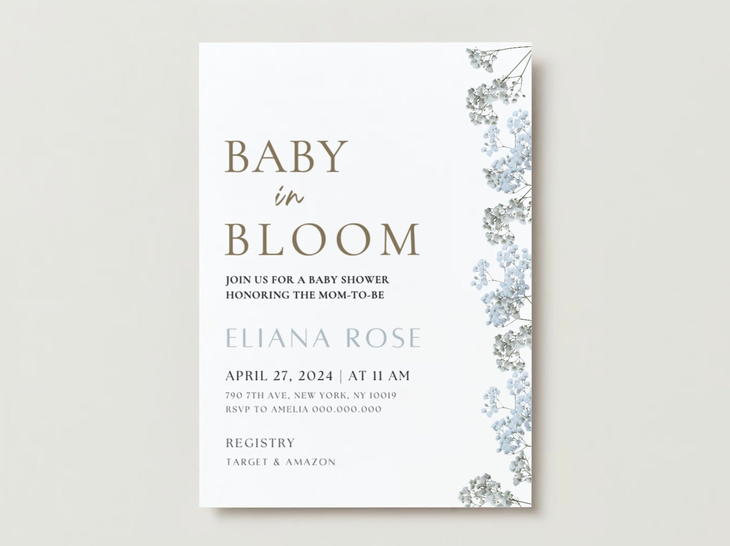 Light Blue Baby Shower Invitation Template, Floral Baby in Bloom, Baby ...