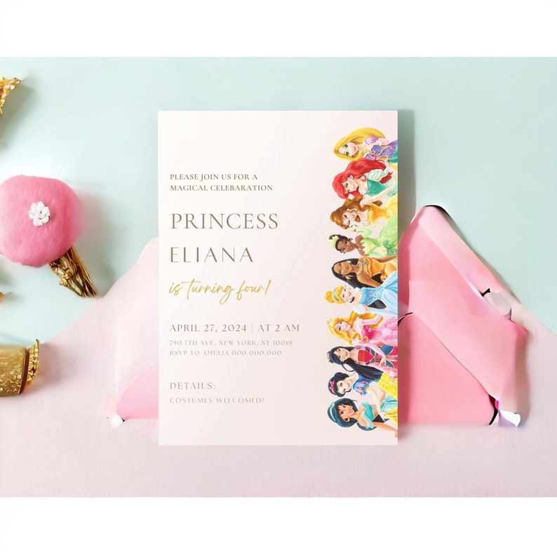 Pink Princess Disney Invitation Template, Girl Birthday, Princess Party ...
