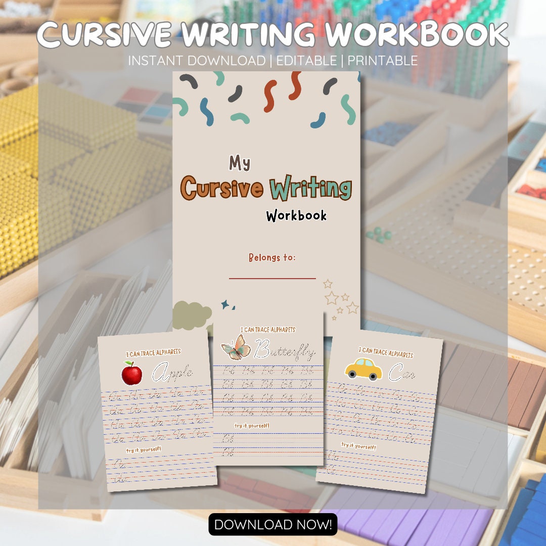 Cursive Writing Workbook customizable & Printable - Etsy