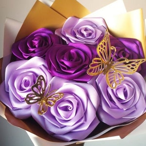 Eternal Roses Bouquet Handcrafted Satin Ribbon & Glitter Roses Unique ...