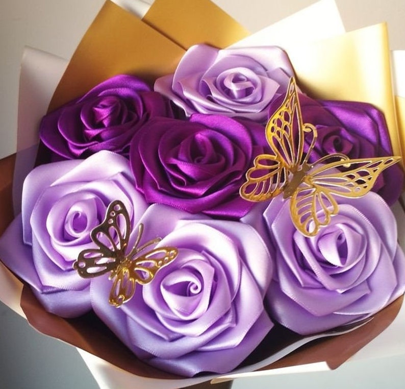 Eternal Roses Bouquet Handcrafted Satin Ribbon & Glitter Roses Unique ...