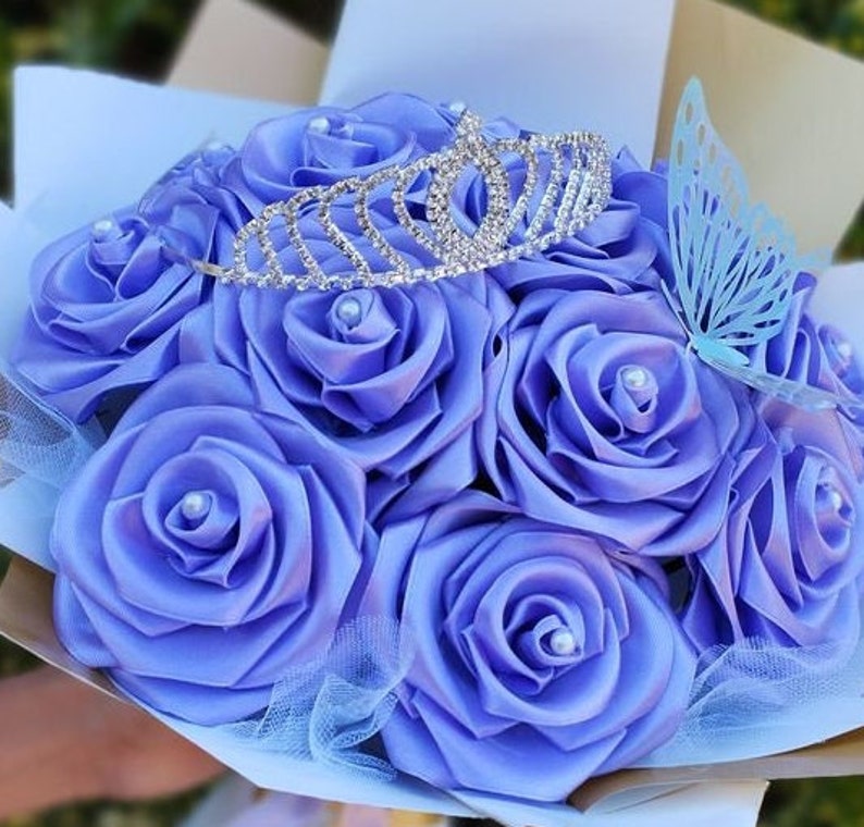 Eternal Roses Bouquet Handcrafted Satin Ribbon & Glitter Roses Unique ...