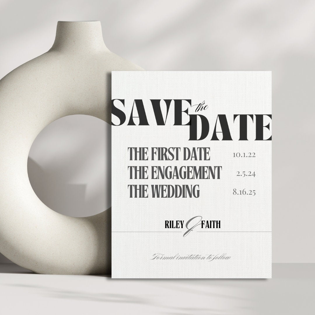 Minimalist Save the Date Template Black and White on Linen Newspaper ...