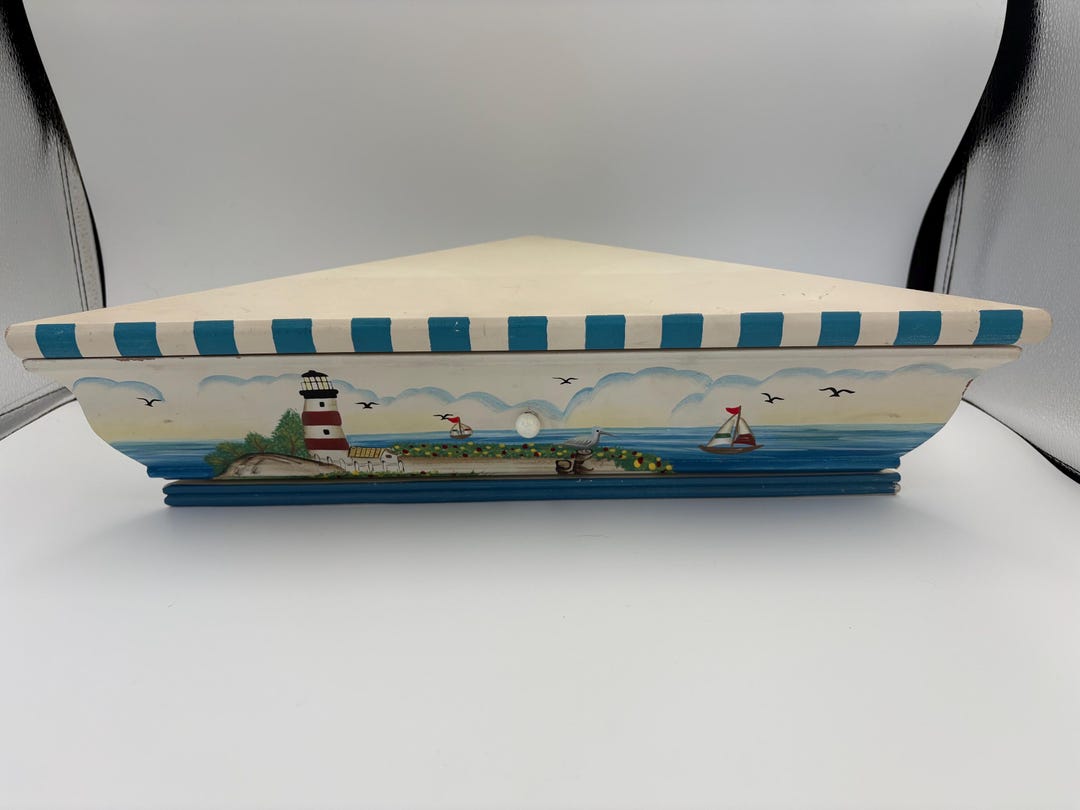 Hand Painted Coastal Theme Corner Shelf With Drawer - Etsy