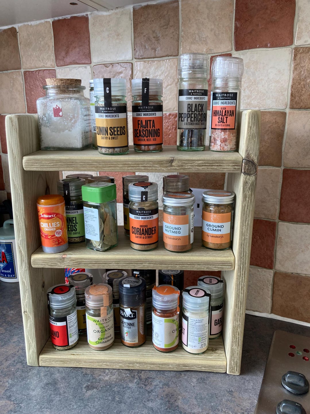 Rustic Wooden Spice Rack, Ideal for Kitchen Storage of Spice Jars, Herb ...