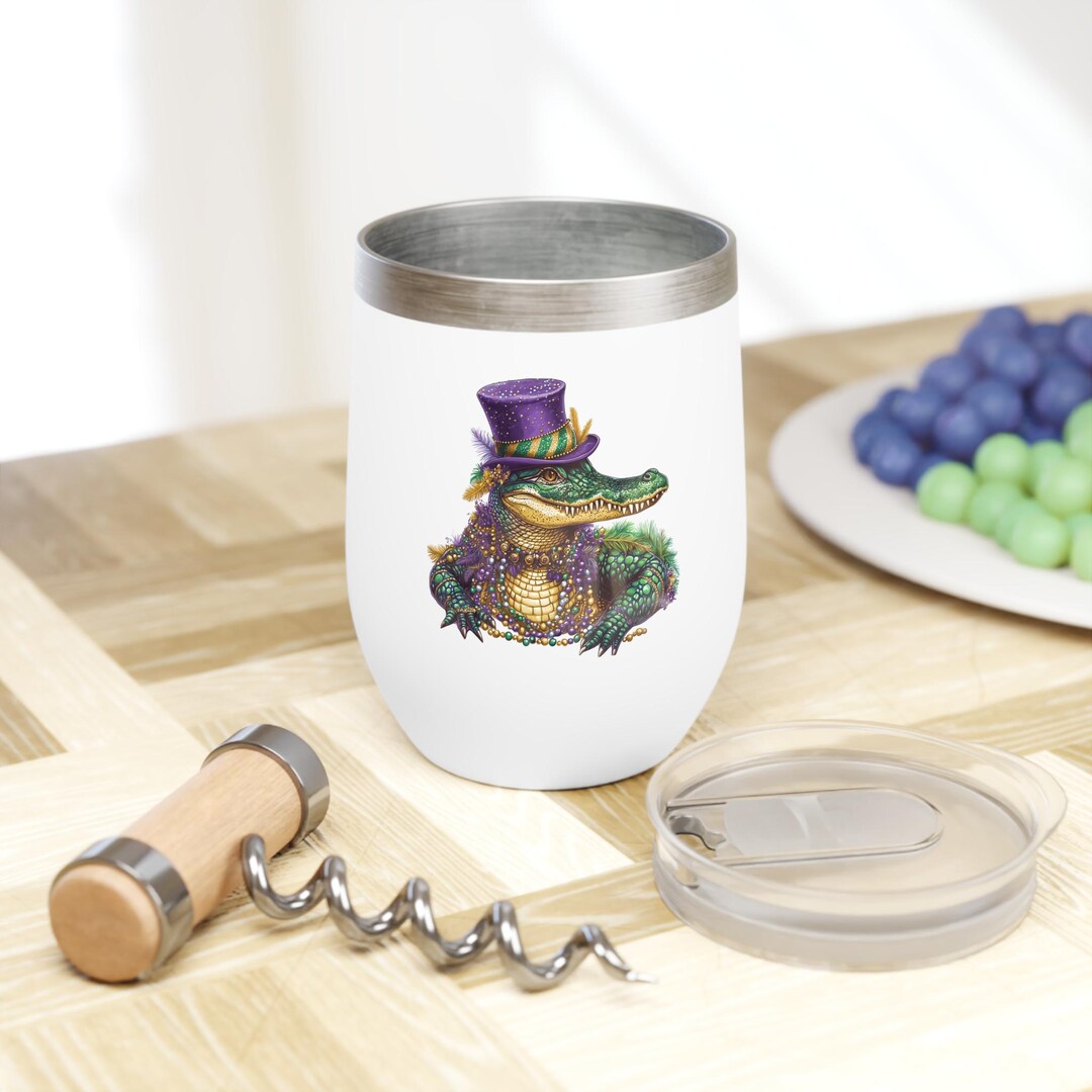 Mardi Gras Alligator Wine Tumbler Fun Celebration Drinkware - Etsy