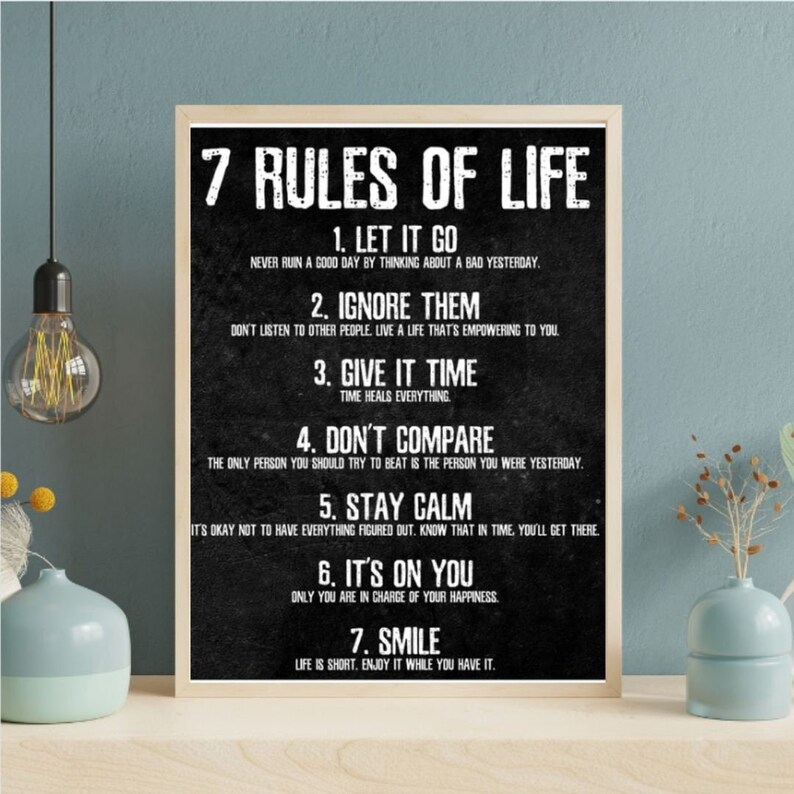 Vintage 7 Rules of Life Poster Hanger Print Wall Art, Daily ...