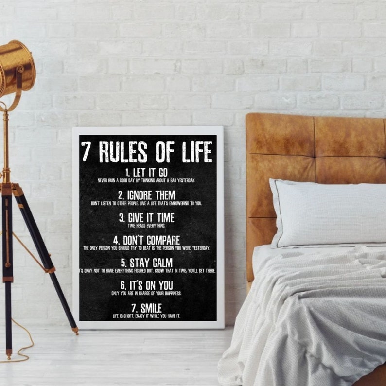 Vintage 7 Rules of Life Poster Hanger Print Wall Art, Daily ...