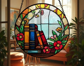 Library Book Stack - Stained Glass Suncatcher - Etsy