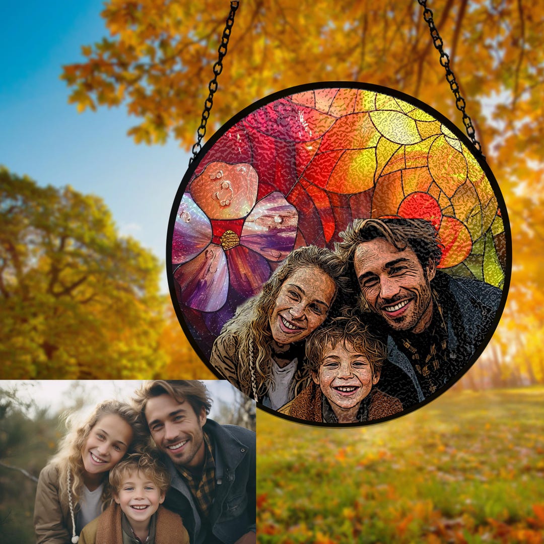Personalized Family Photo Suncatcher, Custom Stained Glass Hanging ...