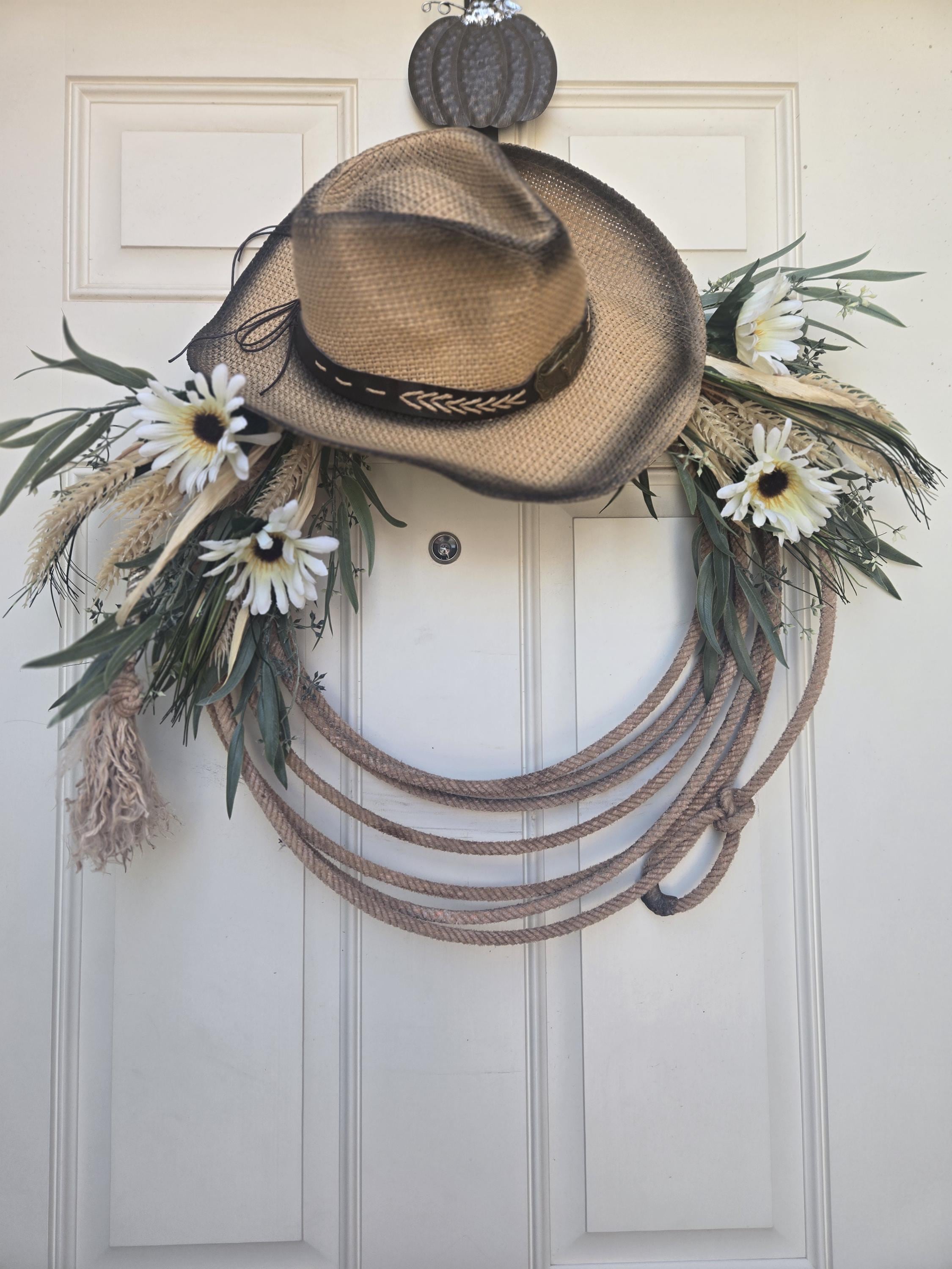 Western Lariat Rope Wreath With Cowboy Hat: Farmhouse Decor (26x26) - Etsy