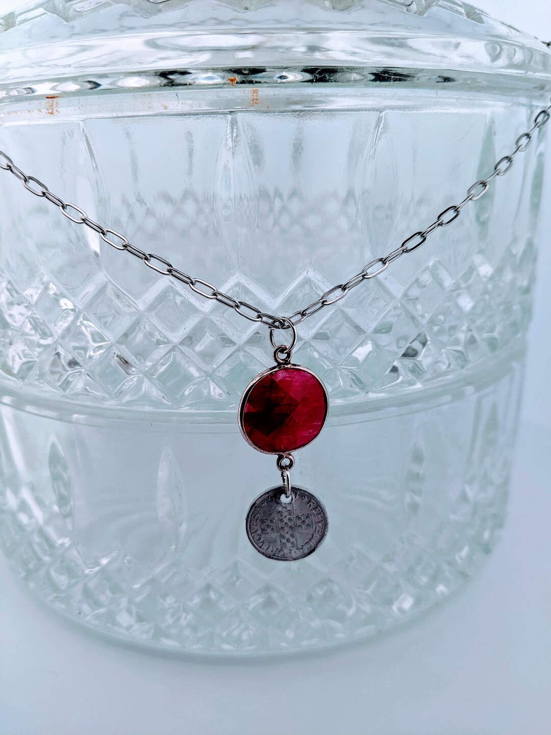 Ruby Bezel & Portuguese Coin Necklace – Handmade Titanium Chain - Etsy