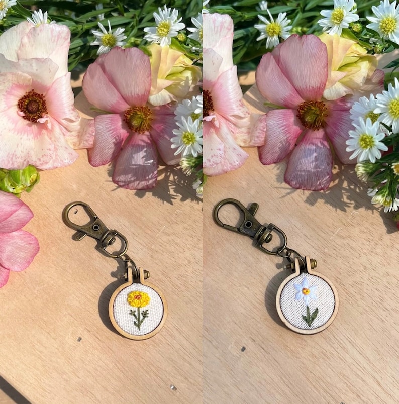 Embroidered Birth Month Flower Keychains - Etsy