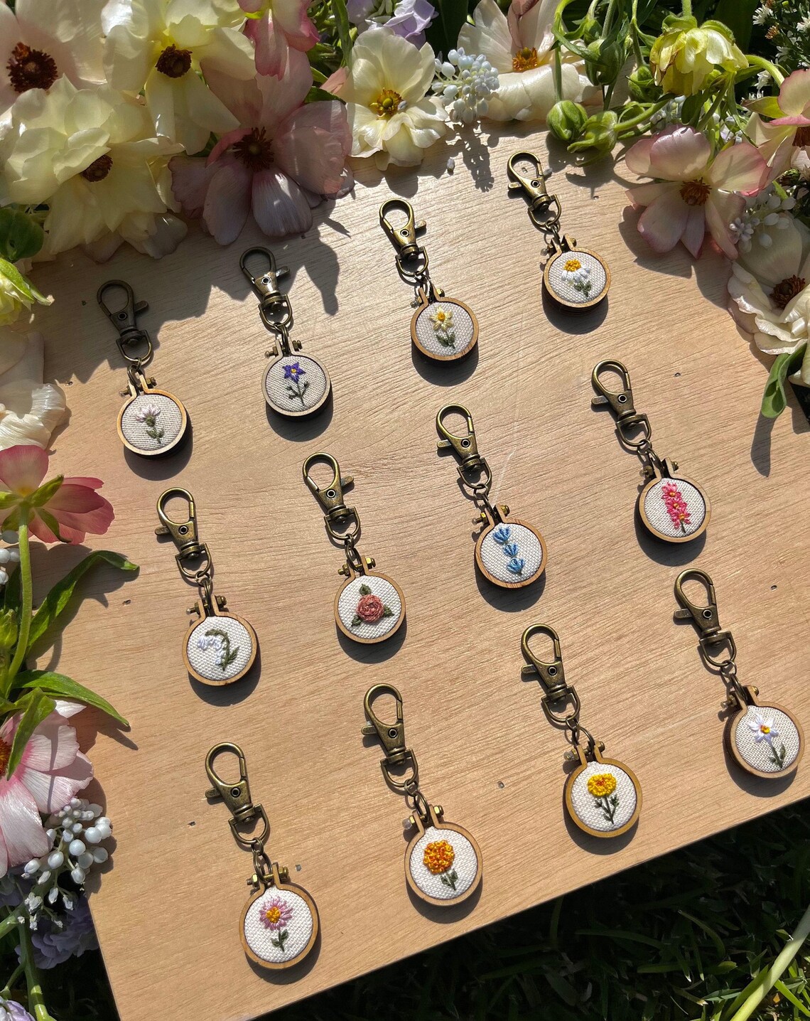 Embroidered Birth Month Flower Keychains - Etsy