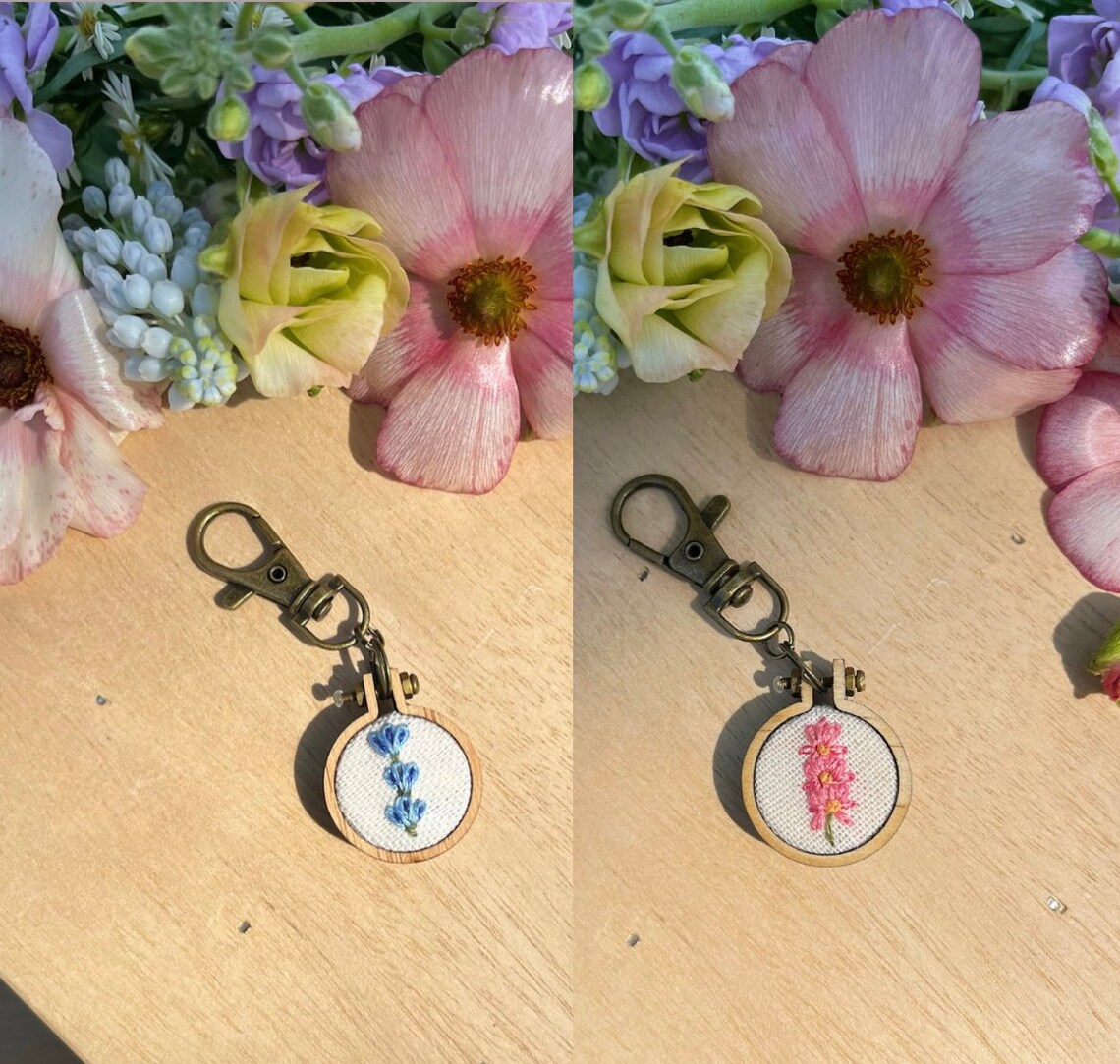 Embroidered Birth Month Flower Keychains - Etsy