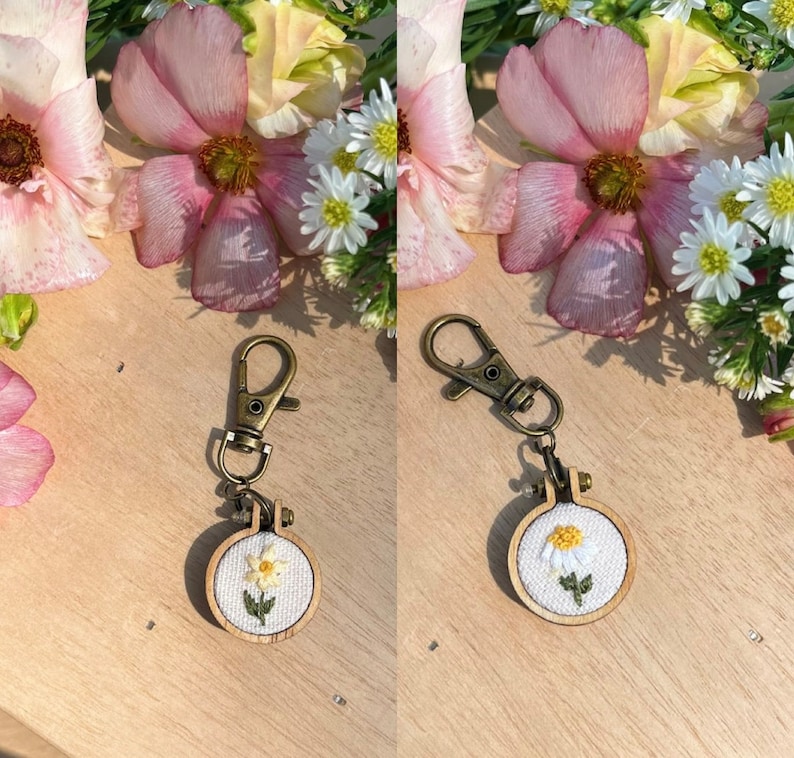 Embroidered Birth Month Flower Keychains - Etsy