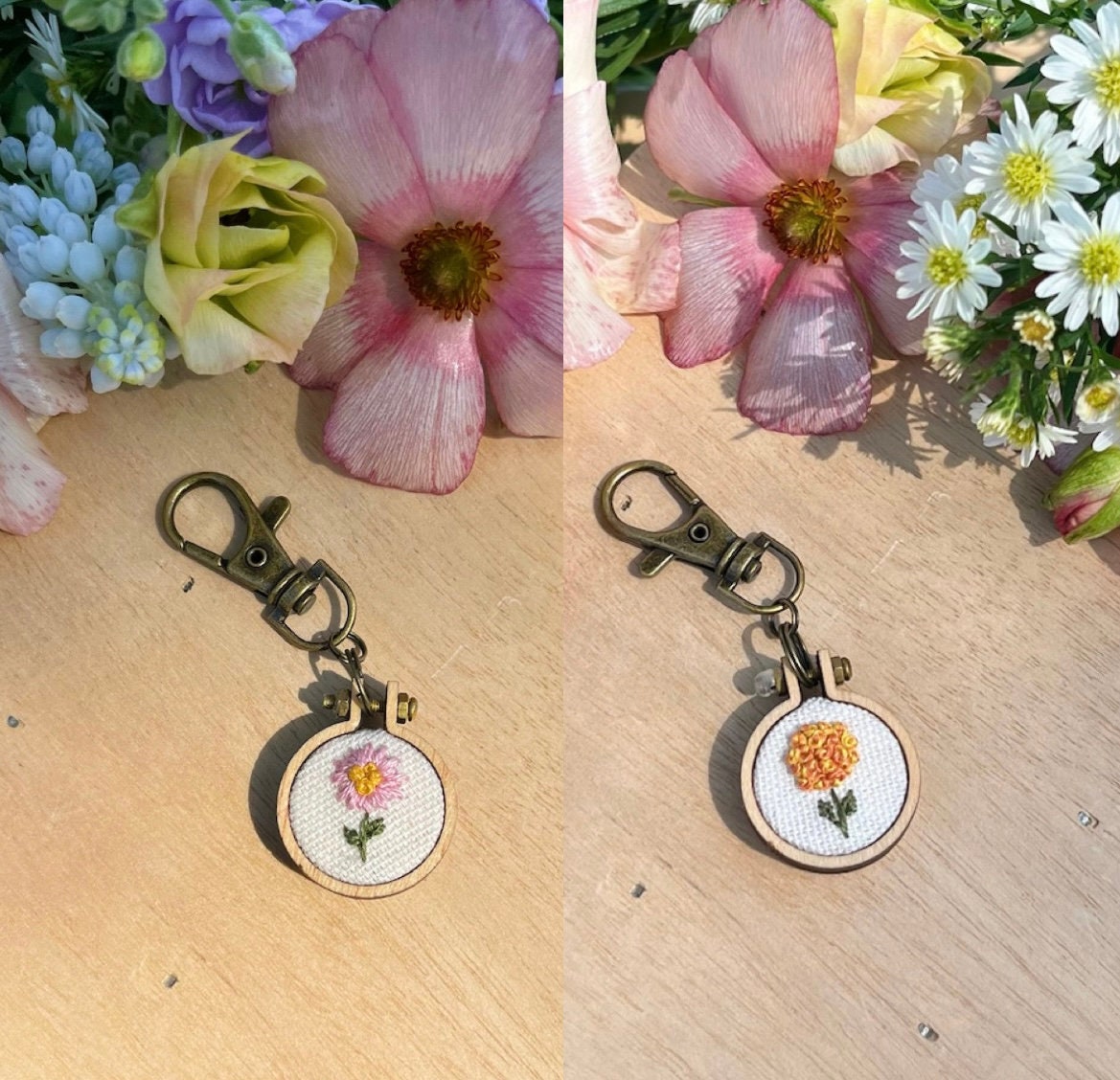 Embroidered Birth Month Flower Keychains - Etsy