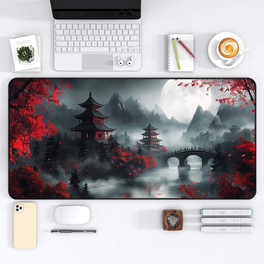 Japanese Landscape Desk Pad, Vintage Mouse Pad Extended, Japan Mousepad ...