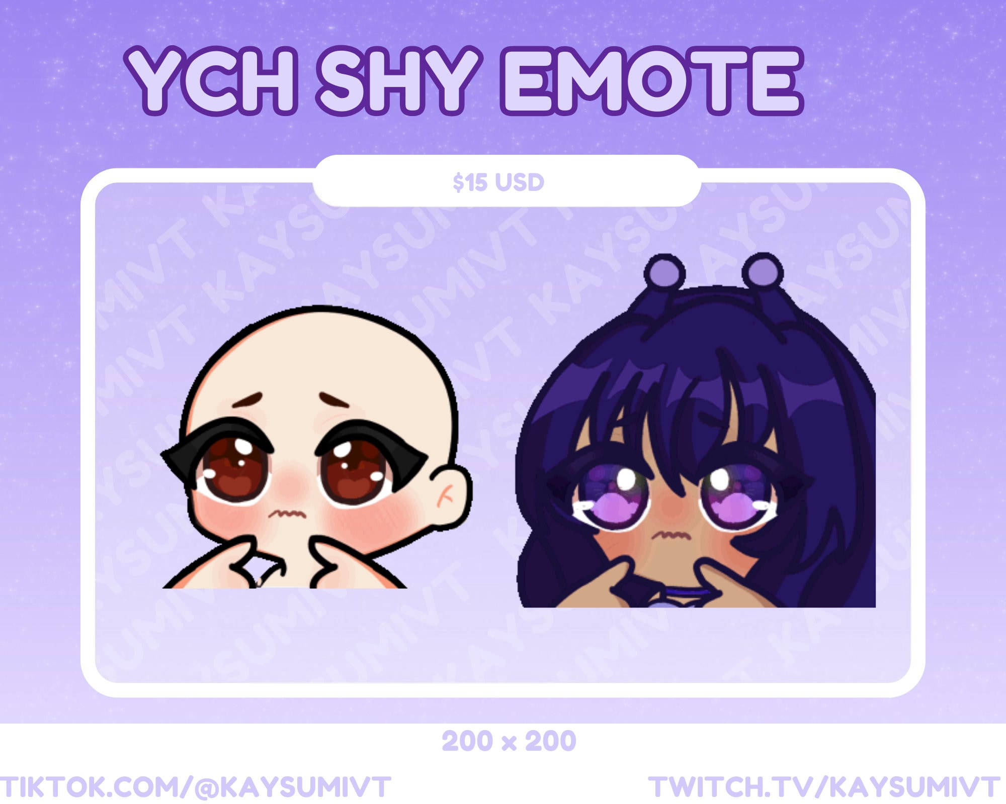 YCH Shy Cute Chibi Emotes - Twitch, Discord, Youtube | Kaysumivt - Etsy