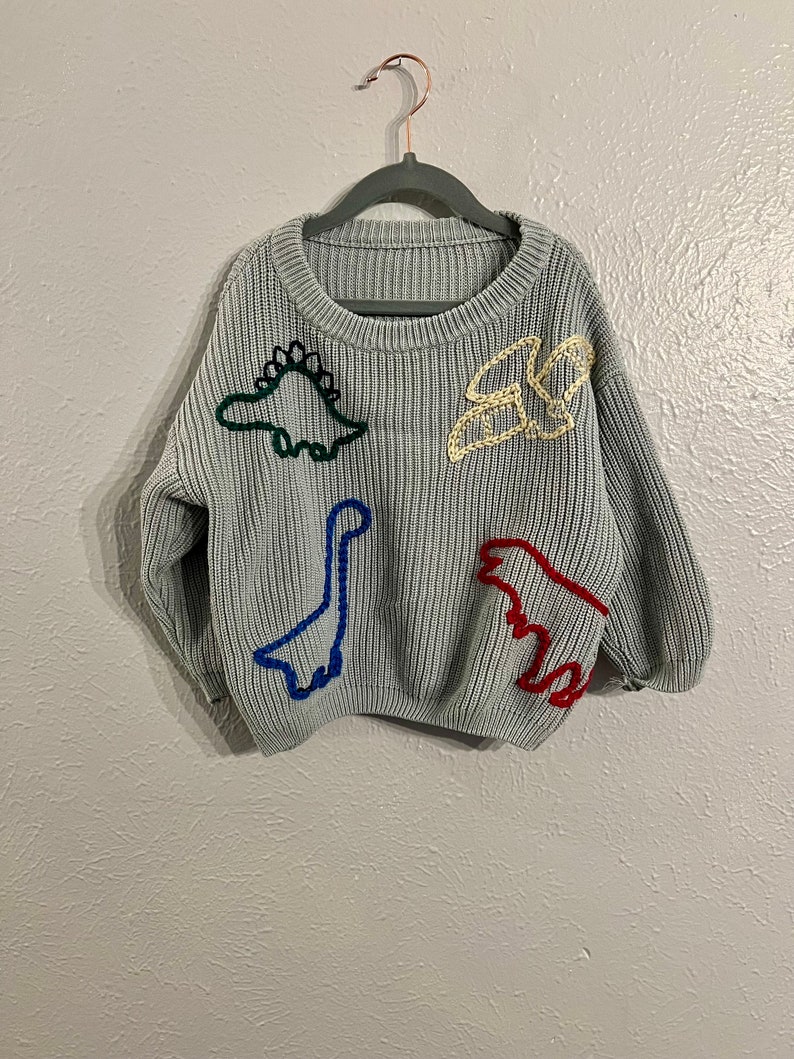 Hand Embroidered Dinosaur Sweater - Etsy